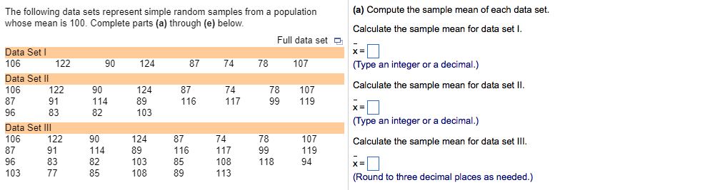 Solved (a) Compute the sample mean of each data set. | Chegg.com