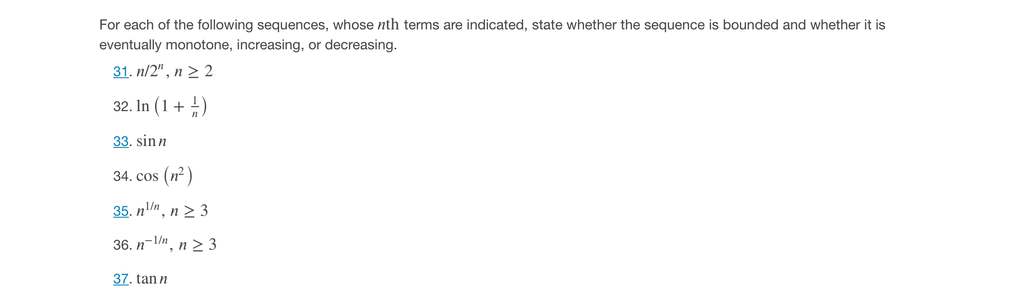 Solved For each of the following sequences, whose nth terms | Chegg.com