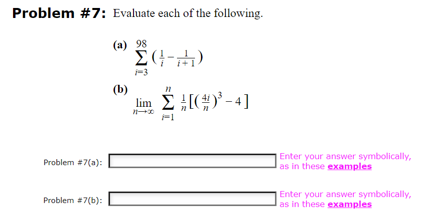 Solved Problem \# 7: Evaluate each of the following. (a) | Chegg.com