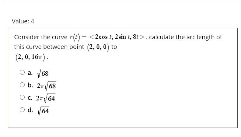 Solved Value 4 Consider The Curve R T