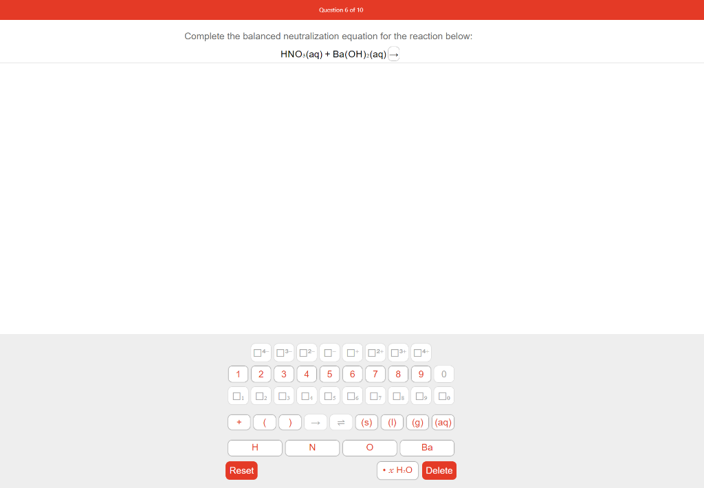 Solved Complete the balanced neutralization equation for the | Chegg.com