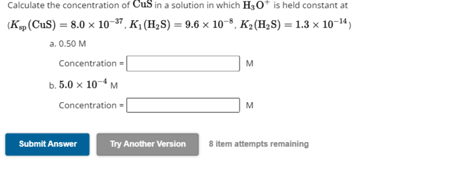 Solved Calculate the concentration of CuS in a solution in | Chegg.com