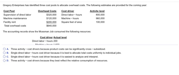 Solved Gregory Enterprises has identified three cost pools | Chegg.com