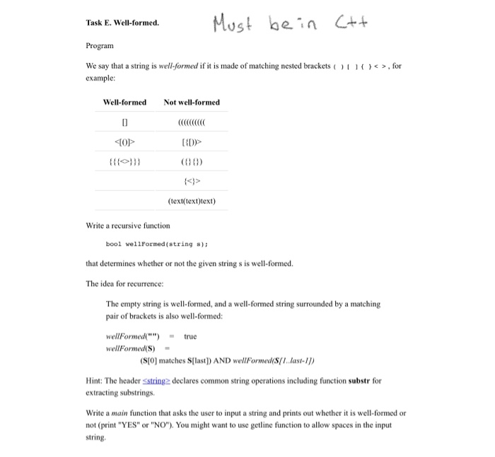 Solved Must be in C Task E. Well-formed. Program ] { } , | Chegg.com