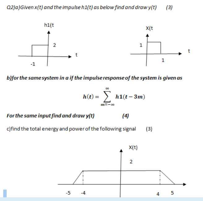 Solved Q2)a)Given x(t) and the impulse hl(t) as below find | Chegg.com