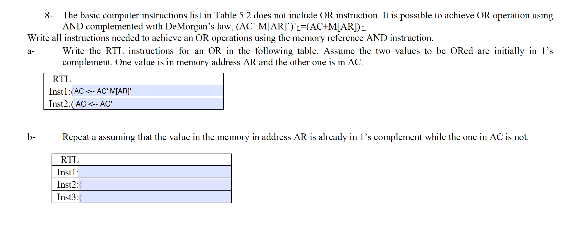 Solved 8- The basic computer instructions list in Table.5.2 | Chegg.com