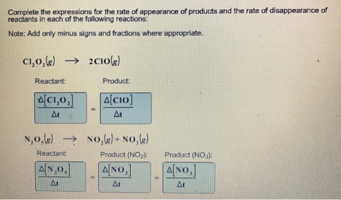 Solved Complete the expressions for the rate of appearance | Chegg.com