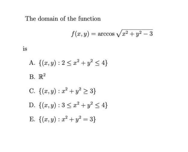 Solved The domain of the function f(x, y) = arccos Vx2 + y2 | Chegg.com