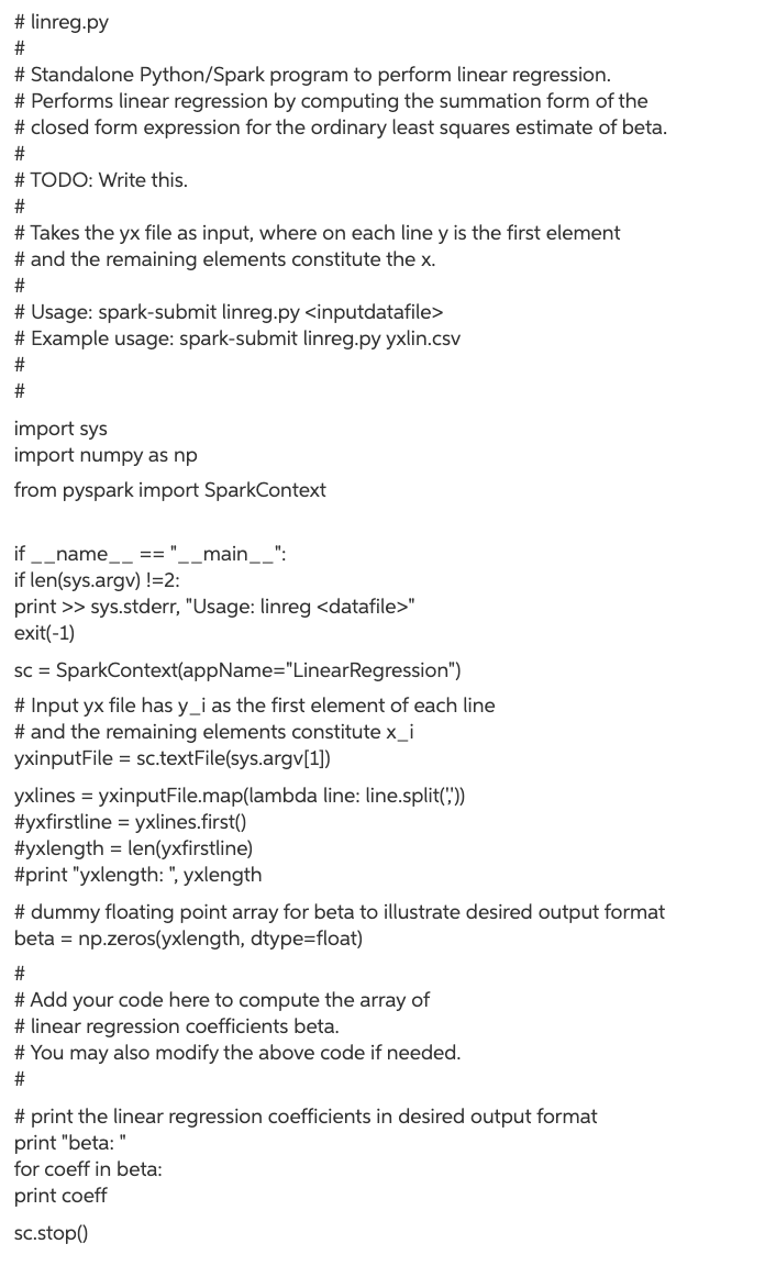 2. Your task Implement linear regression in MapReduce | Chegg.com