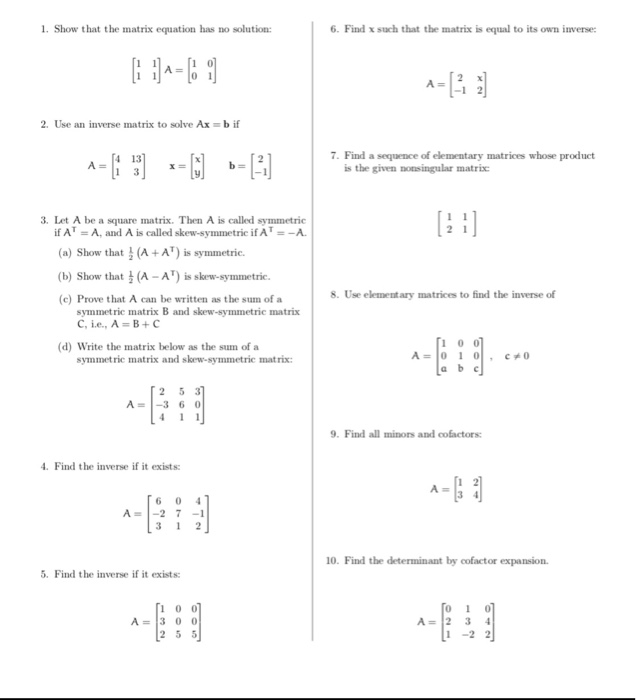 Solved 1. Show that the matrix equation has no solution: 6. | Chegg.com
