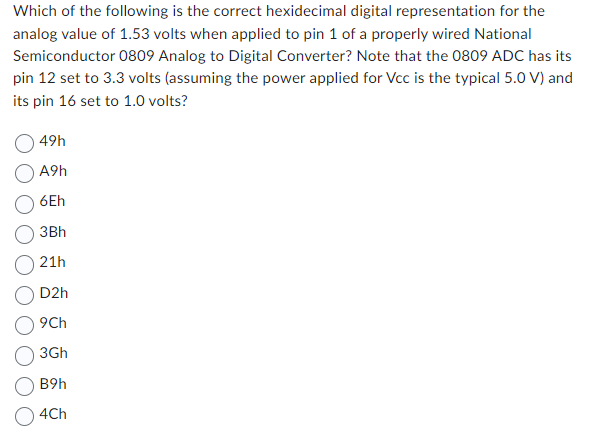 Solved Which of the following is the correct hexidecimal | Chegg.com