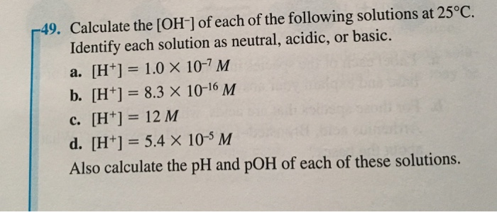 Solved 49. Calculate the [OH-] of each of the following | Chegg.com