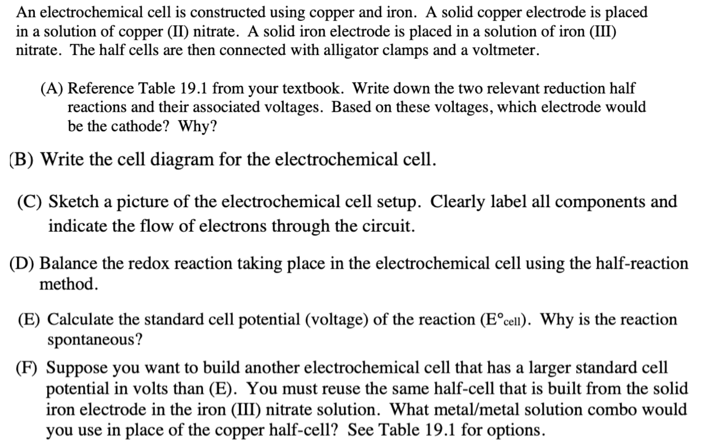 Solved An electrochemical cell is constructed using copper | Chegg.com