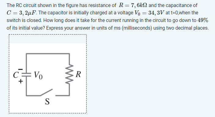 Solved The RC circuit shown in the figure has resistance of | Chegg.com
