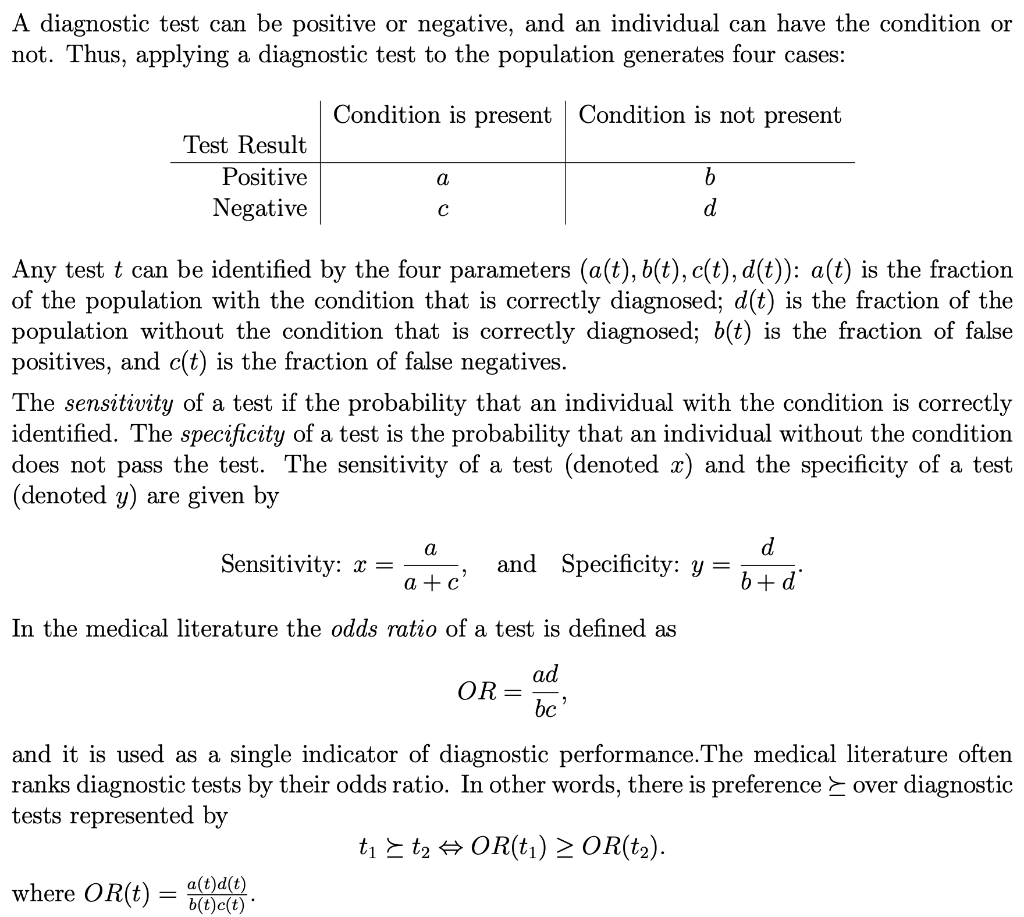 A diagnostic test can be positive or negative, and an | Chegg.com