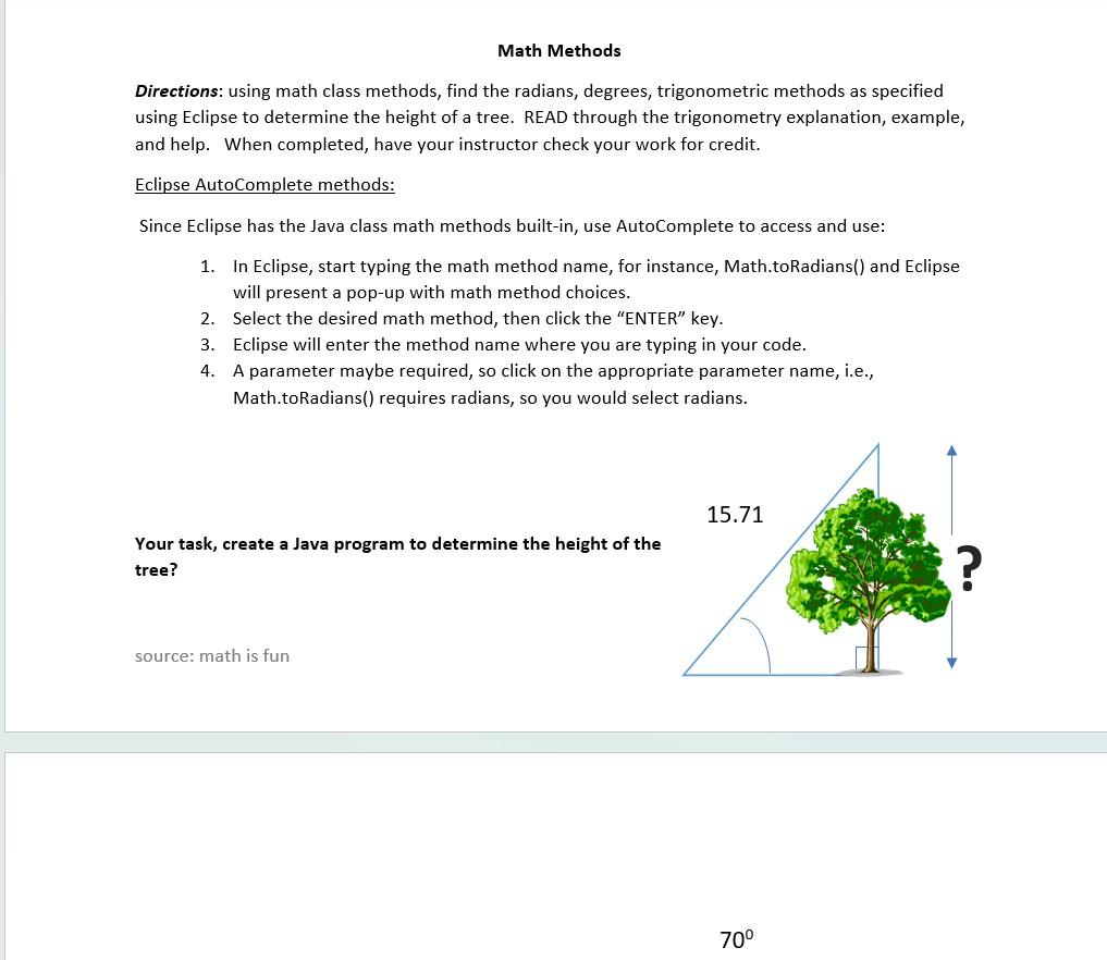 Solved Math Methods Directions: using math class methods, | Chegg.com