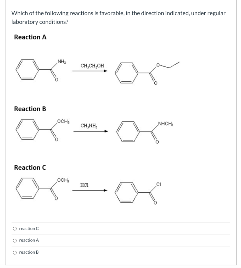 Solved Which of the following reactions is favorable, in the | Chegg.com