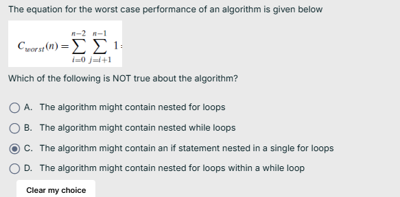 Solved The equation for the worst case performance of an | Chegg.com