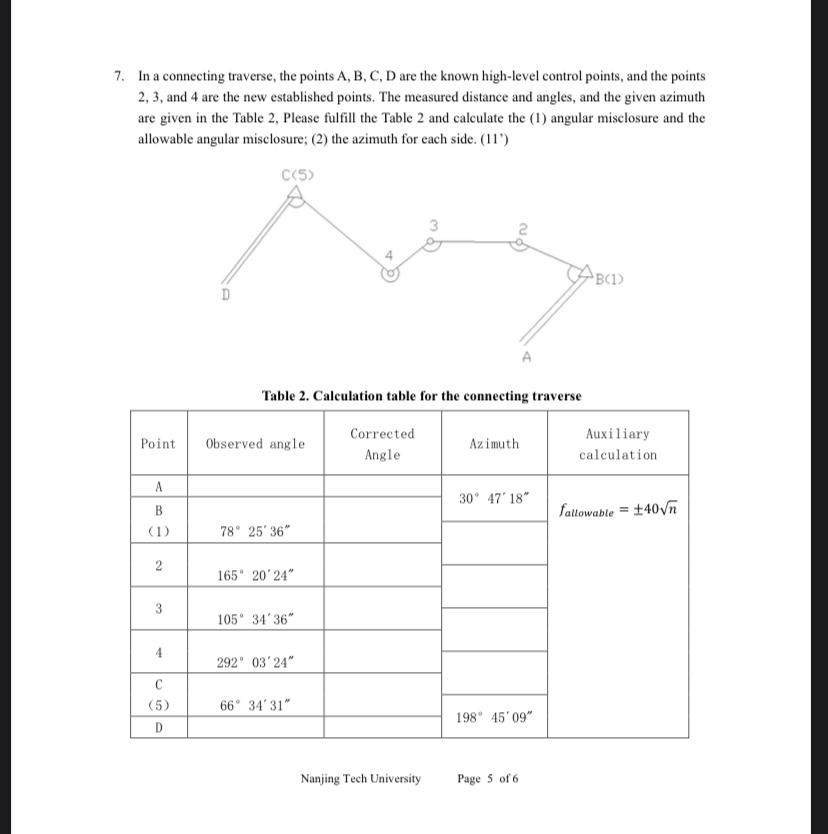 Solved 7. In a connecting traverse, the points A, B, C, D | Chegg.com