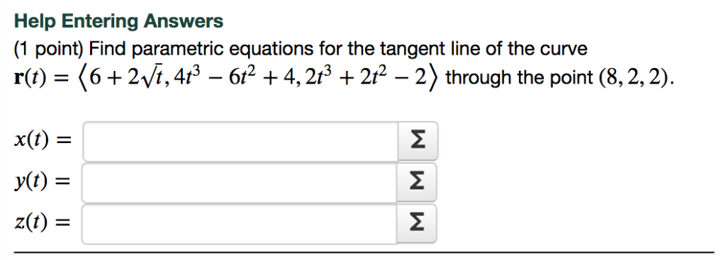Solved Help Entering Answers (1 point) Find parametric | Chegg.com