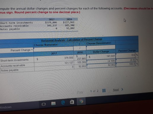 Solved Compute the annual dollar changes and percent changes | Chegg.com