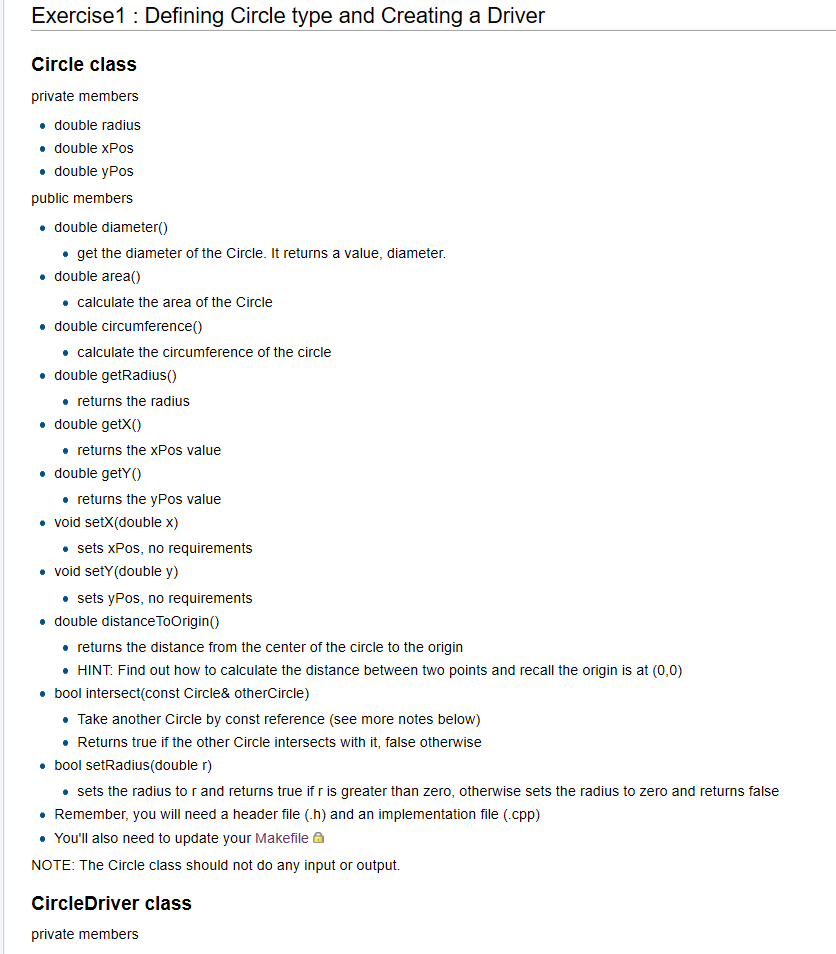 Solved Exercise 1 : Defining Circle type and Creating a | Chegg.com
