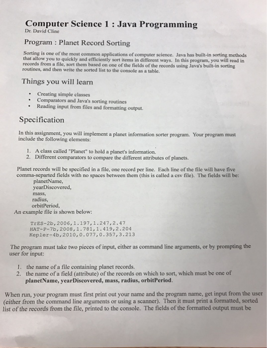 Solved Program: Planet Record Sorting Sorting is one of the | Chegg.com