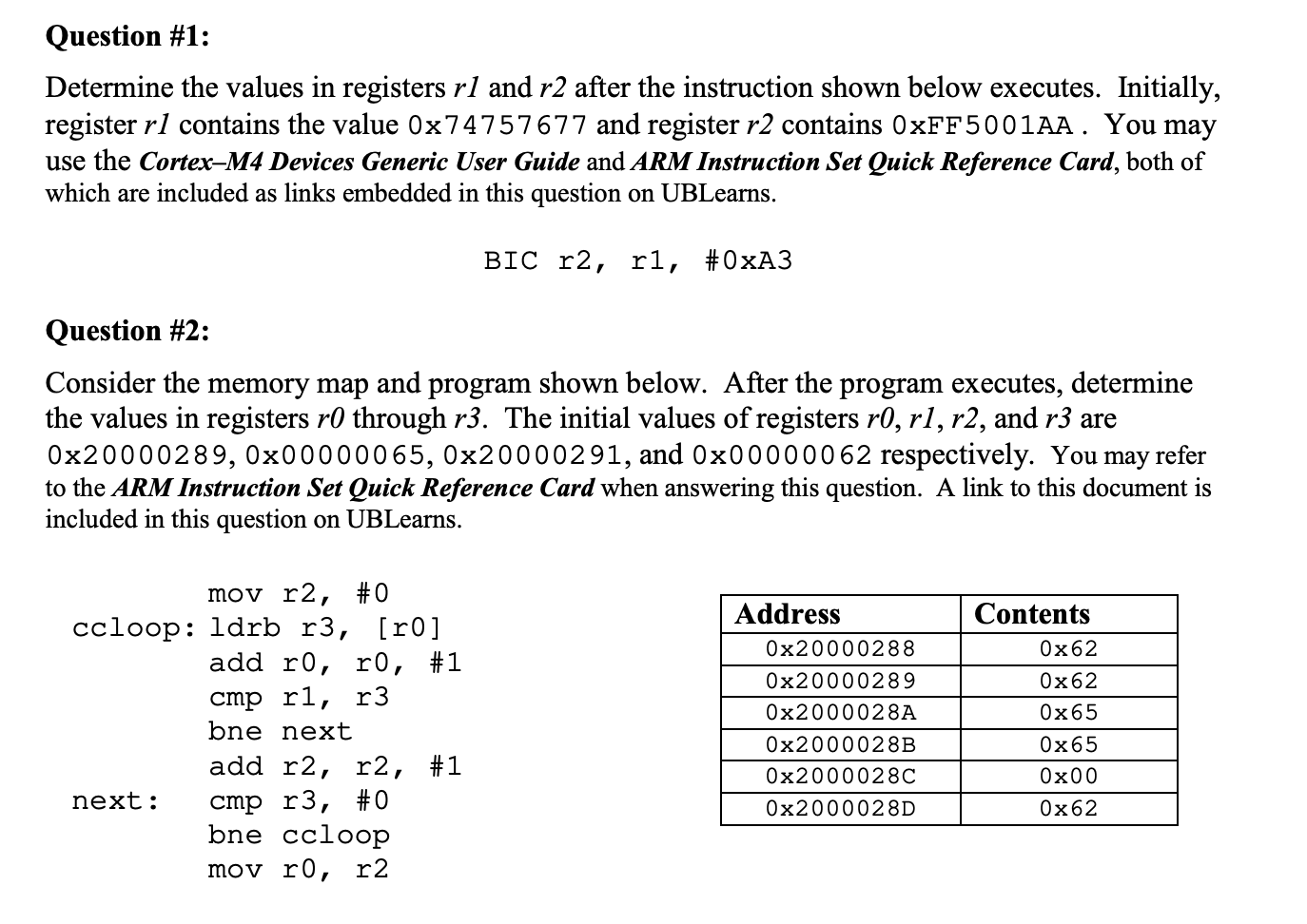 Solved Question #1: Determine the values in registers rl and | Chegg.com