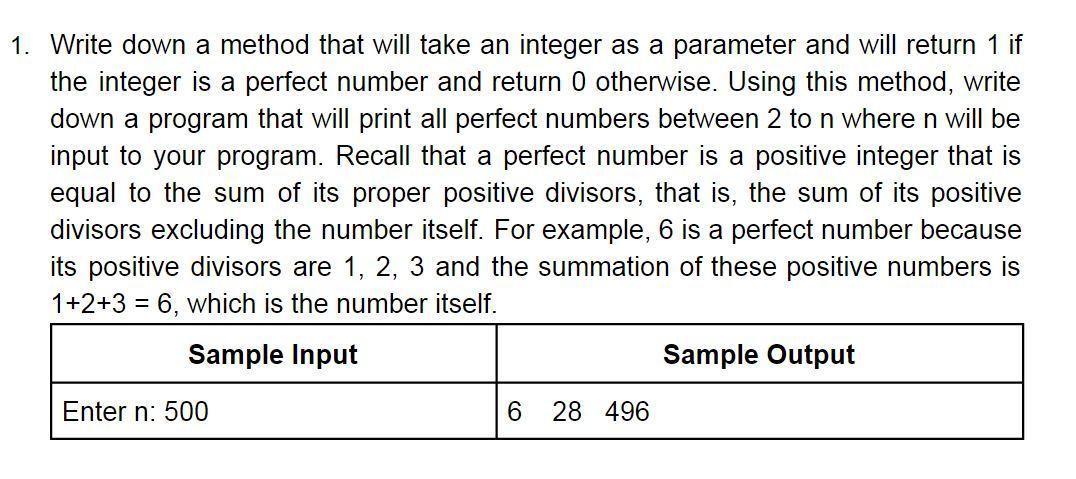 Solved 1. Write down a method that will take an integer as a | Chegg.com