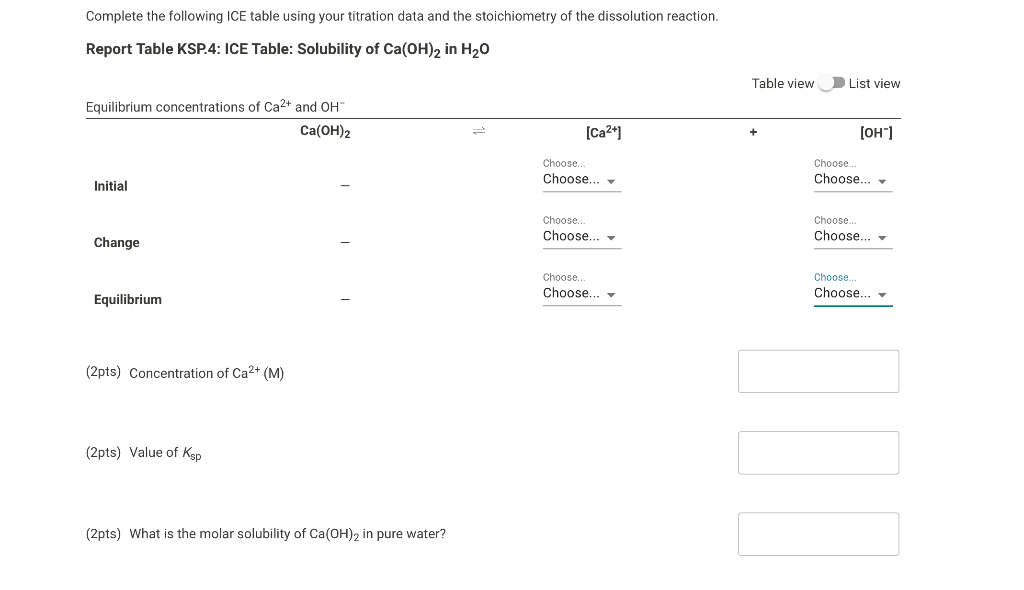 Solubility of calcium hydroxide in water Temperature | Chegg.com