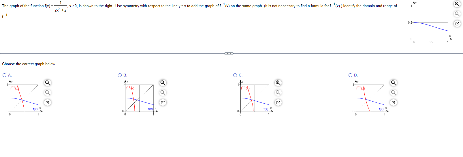Solved The graph of the function f(x)=2x2+21 f−1. Choose the | Chegg.com