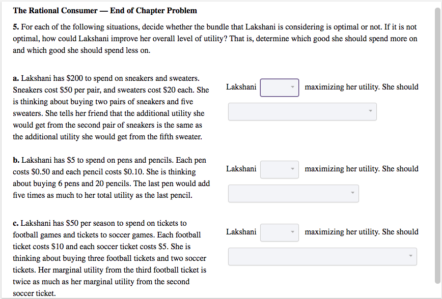Solved The Rational Consumer_ End of Chapter Problem 5. For | Chegg.com