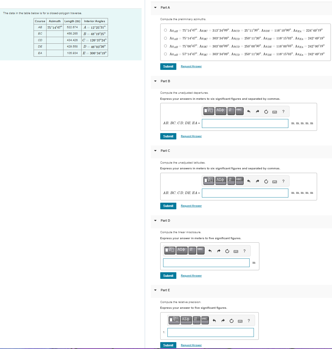 Solved The data in the table below is for a closed-polygon | Chegg.com