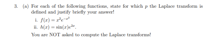 Solved (a) For each of the following functions, state for | Chegg.com