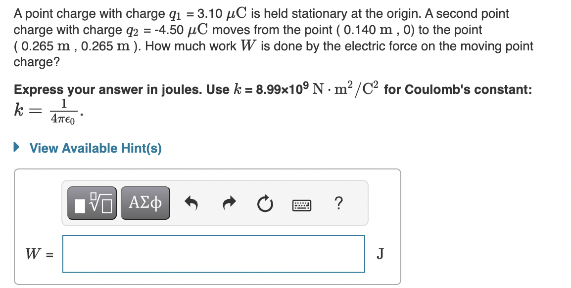 Solved A point charge with charge q1=3.10μC is held | Chegg.com