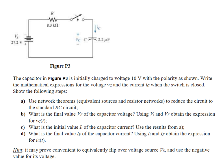 Solved The capacitor in Figure P3 is initially charged to | Chegg.com