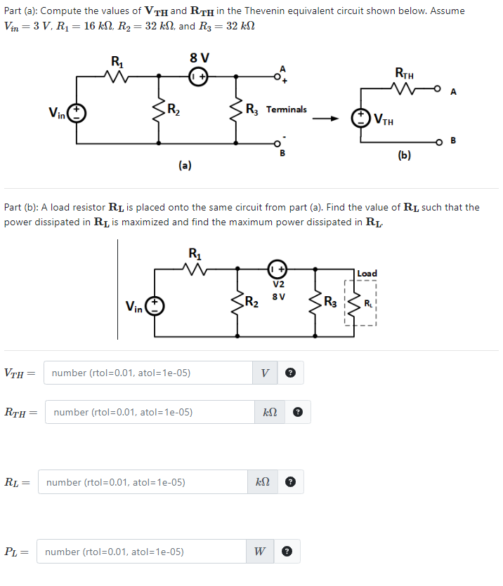 Solved Part (a): Compute the values of VTH and RTH in the | Chegg.com
