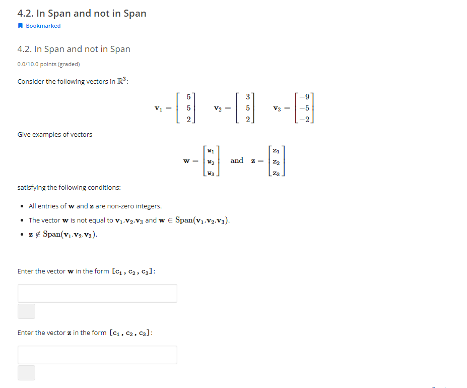 Solved 4.2. In Span and not in Span Bookmarked 4.2. In Span | Chegg.com