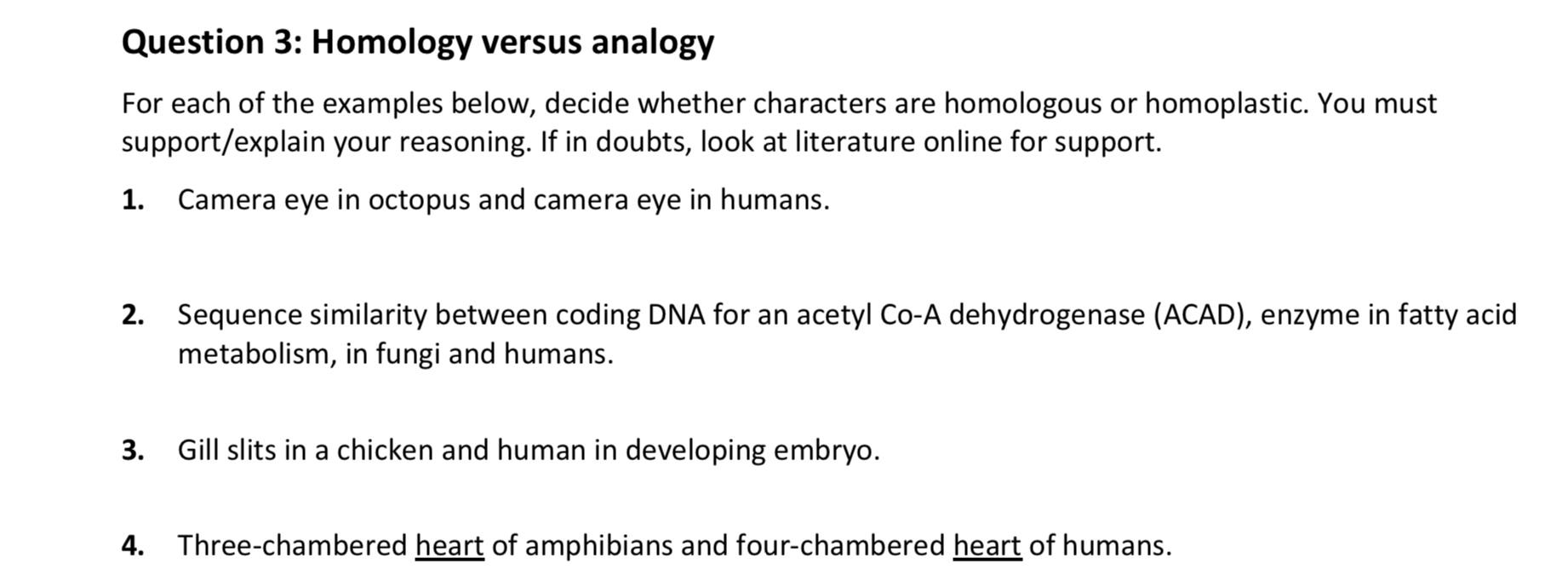 Solved Question 3: Homology versus analogy For each of the | Chegg.com