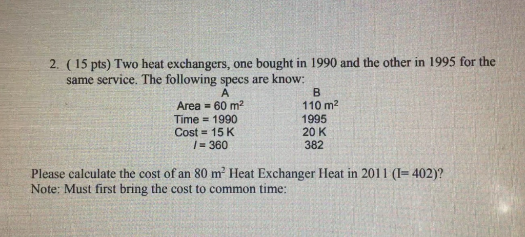Solved 2. (15 pts) Two heat exchangers, one bought in 1990 | Chegg.com