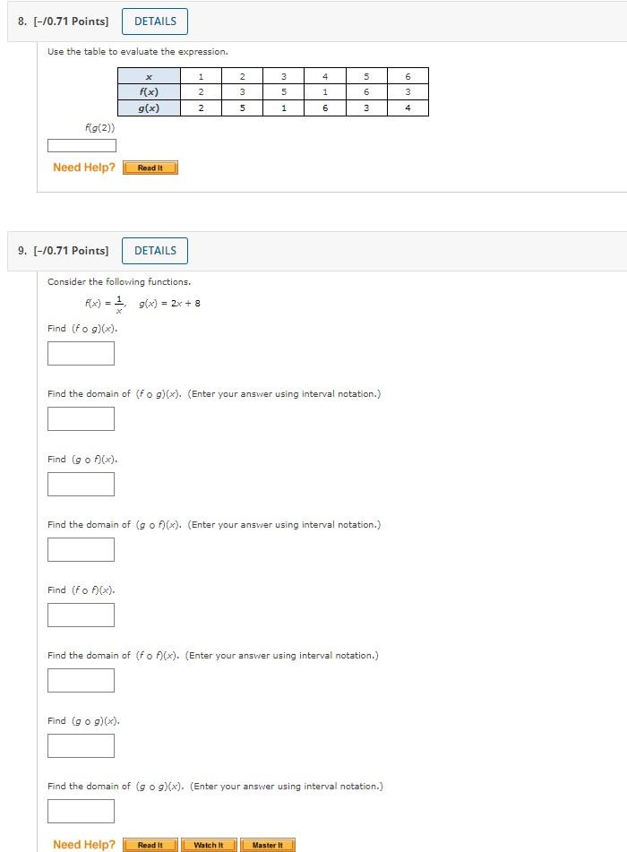 Solved Use the table to evaluate the expression. f(g(2)) | Chegg.com