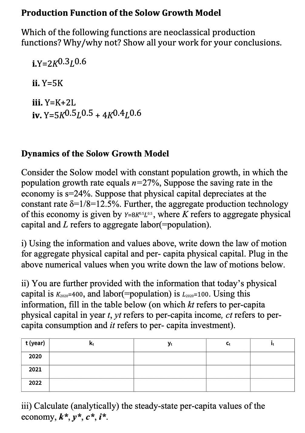 Solved Solow Model Questions | Chegg.com
