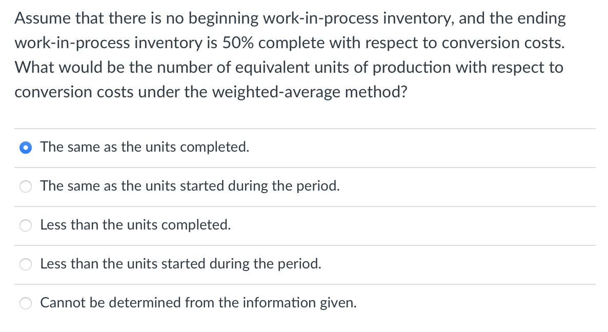Solved Assume that there is no beginning work-in-process | Chegg.com