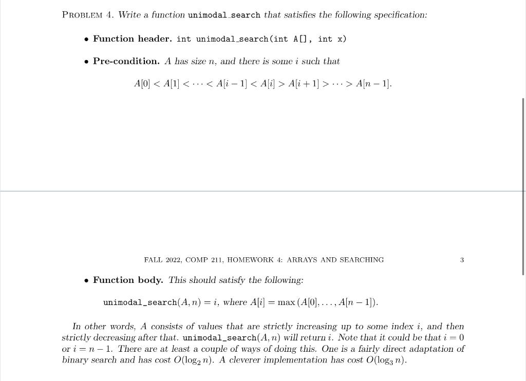 Solved Problem 4 Write A Function Unimodalsearch That 4160