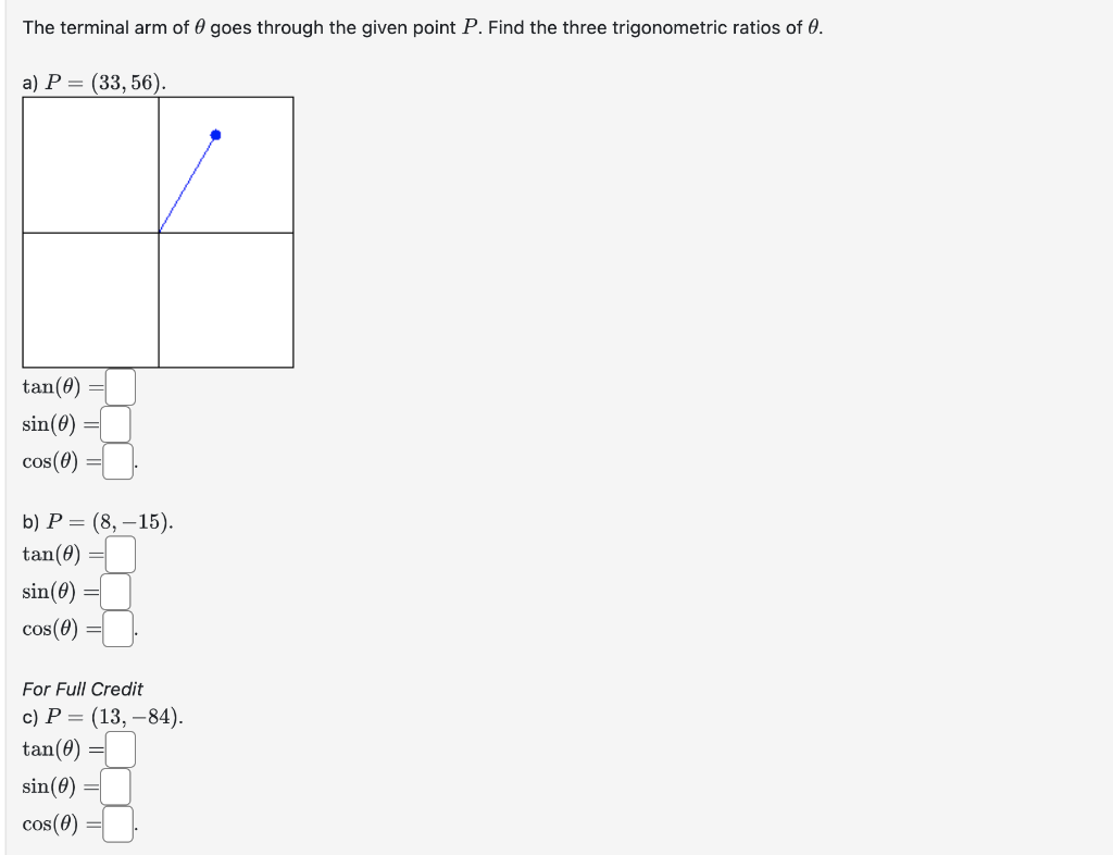 Solved The terminal arm of θ goes through the given point P. | Chegg.com