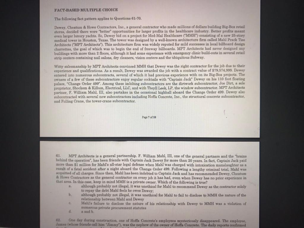 Solved FACT-BASED MULTIPLE CHOICE The following fact pattern | Chegg.com