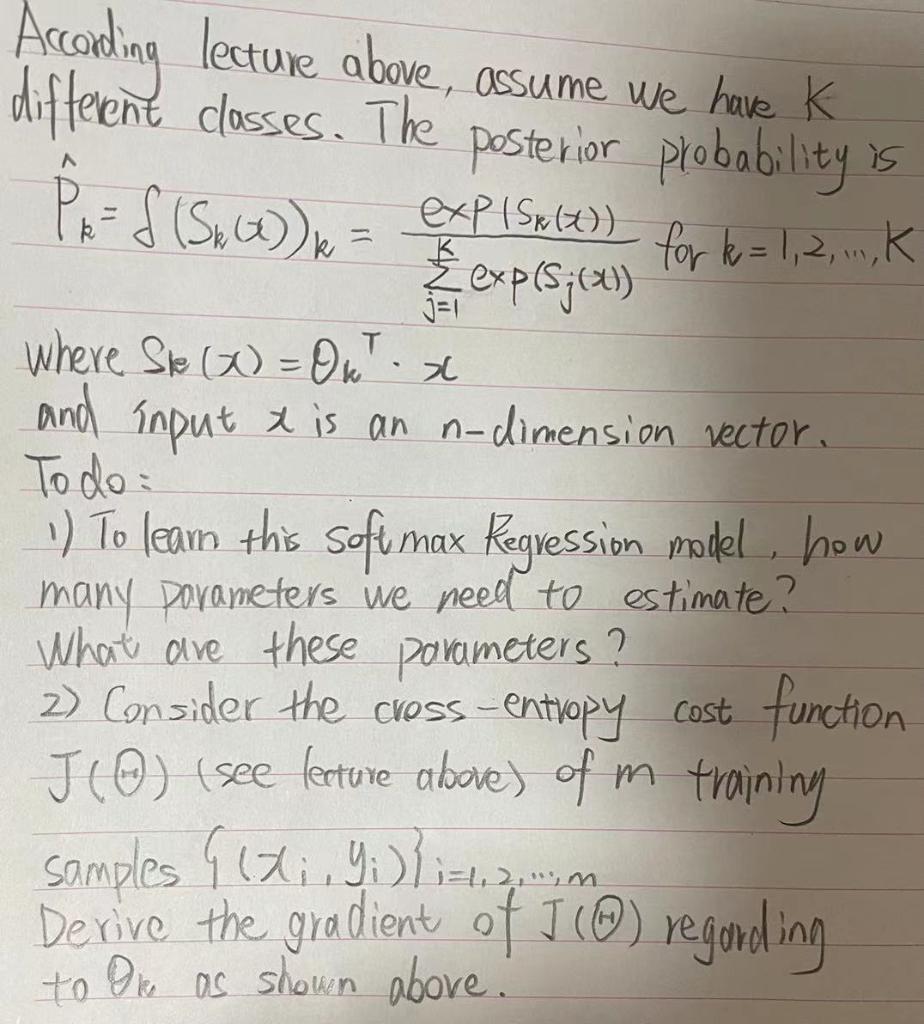 Muli-class classification: 2) Softmax Regression | Chegg.com