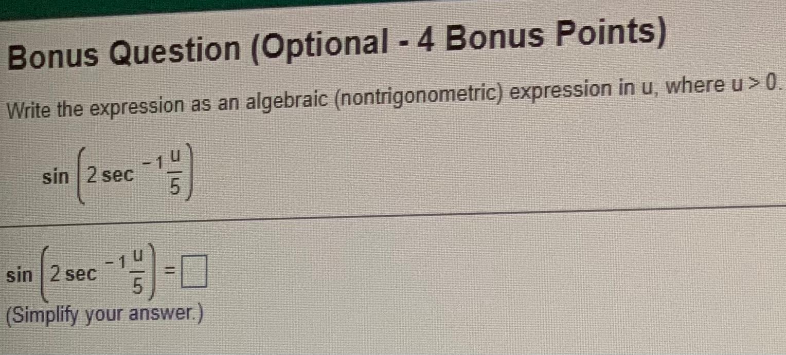 Solved Bonus Question (Optional - 4 Bonus Points) Write the | Chegg.com
