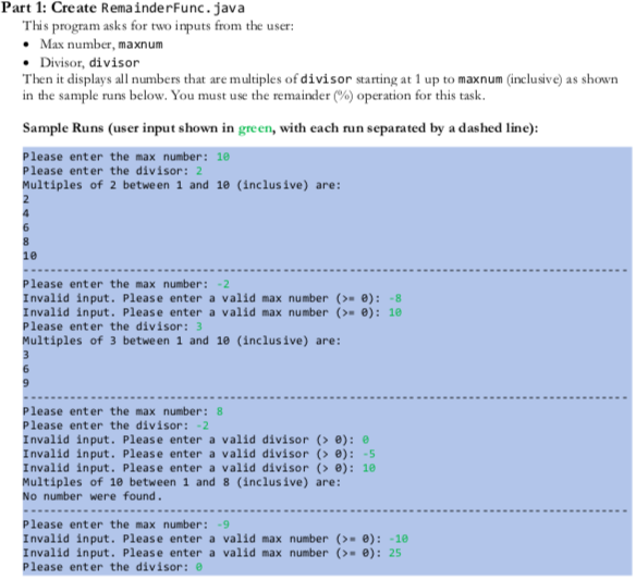 Solved Part 1: Create RemainderFunc.java This program asks | Chegg.com