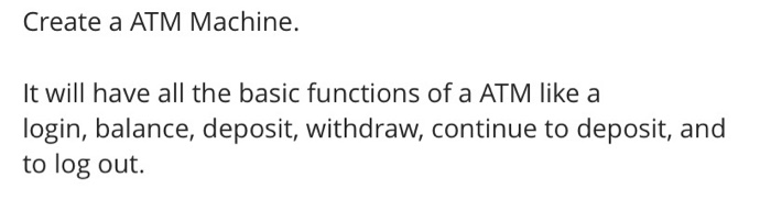 Solved Create a ATM Machine. It will have all the basic | Chegg.com